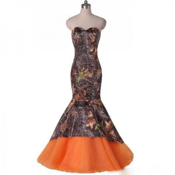 Forest Camouflage Prom Dresses Mermaid Sweetheart Lace-up Back Long ...